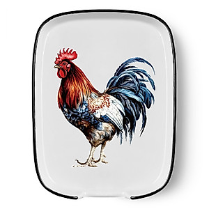 Funny Cute Rooster Patten Ceramic Spoon Rest for Kitchen Stove Top Counter, Large Spoon Holder for Kitchen Counter-Heat Resistant Cooking Utensil Rest Farmhouse Kitchen Décor (Do Not Use Dishwasher)