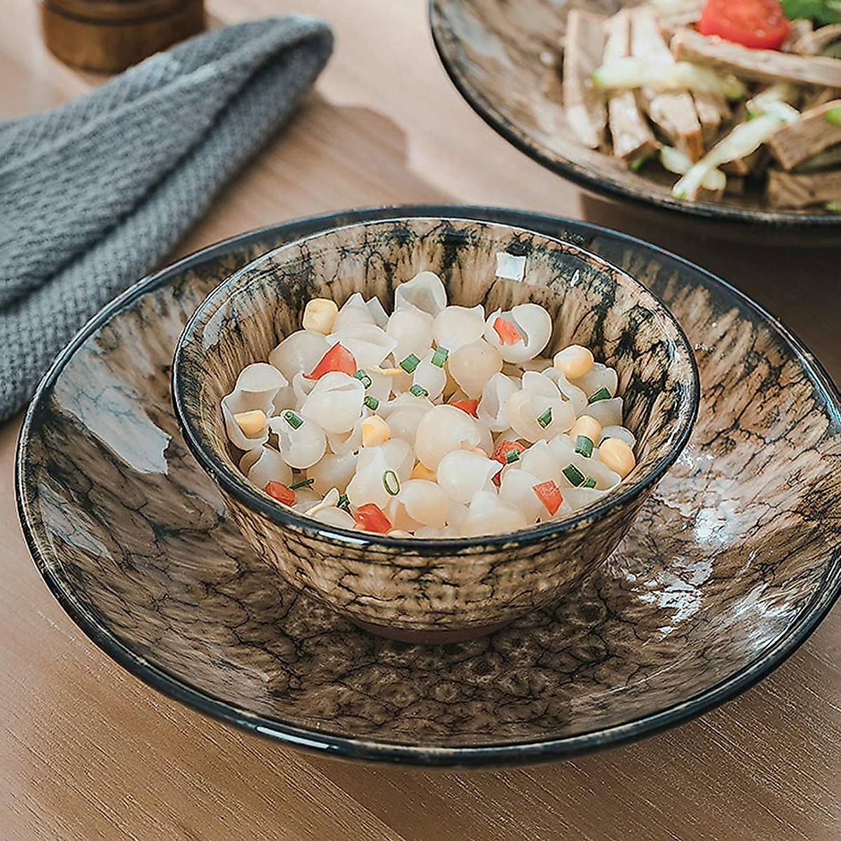 Porcelain Plate and Bowl Set,Dinnerware Set for Home or Special Restaurant, Ceramics Dinner Sets, 66 Pieces Leopard Glaze Porcelain Dinnerware Set | Japanese-Style Steak Plate Cereal Bowl and Soup Bo