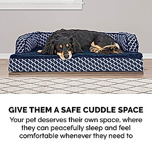 Furhaven Orthopedic Dog Bed for Large Dogs w/ Removable Bolsters & Washable Cover, For Dogs Up to 95 lbs - Plush & Woven Decor Comfy Couch Sofa - Diamond Blue, Jumbo/XL