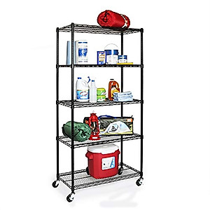 Seville Classics UltraDurable Heavy Duty NSF Solid Steel Wire Rack Storage Unit, Organizer for Garage, Warehouse, Office, Restaurant, Classroom, Kitchen, Black, 5-Tier Shelving, 36" W x 18" D