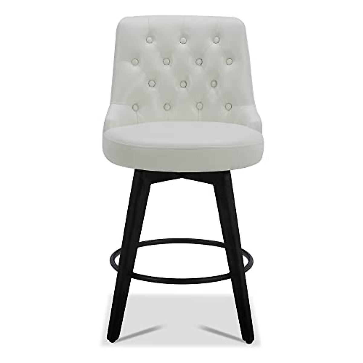 Watson & Whitely Modern Swivel Bar Stools, Faux Leather Upholstered Counter Height Bar Stool with Back, Solid Wood Legs, 26" H Seat, Set of 2, White