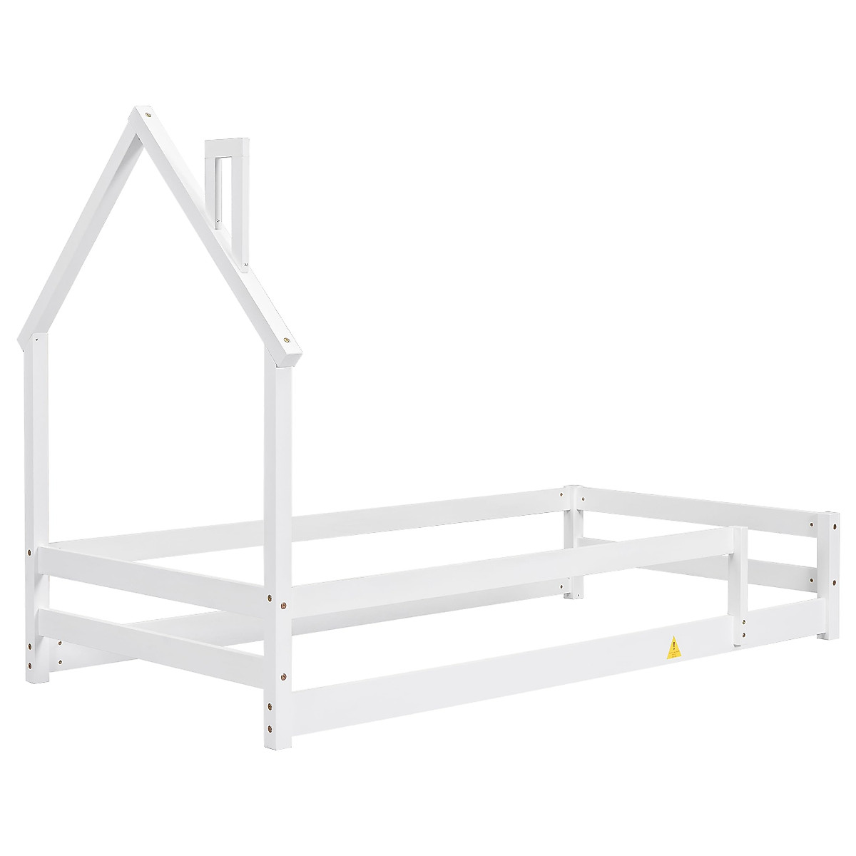Harper & Bright Designs Twin Size Floor Bed with Rails and House-Shaped Headboard, Wood Twin Montessori Floor Bed Frame,Twin Platform Bed,Twin House Bed for Kids Girls Boys, Box Spring Needed (White)