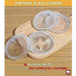 GMISUN Iced Coffee Cups with Lids, Glass Cups with Lids and Straws, Ribbed Glassware, Drinking Glasses Set of 4, Vintage Glassware Cocktail Glasses 14oz for Cocktail, Gift