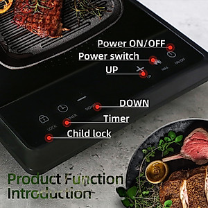 WAATFEET 1600W Portable Induction Cooktop,Electric Induction Cooker and Burner,Countertop Hot Plate with 10-Level Adjustment,3-Hour Timer,Smart Touch Cooktop,and Safety Lock Feature,Black