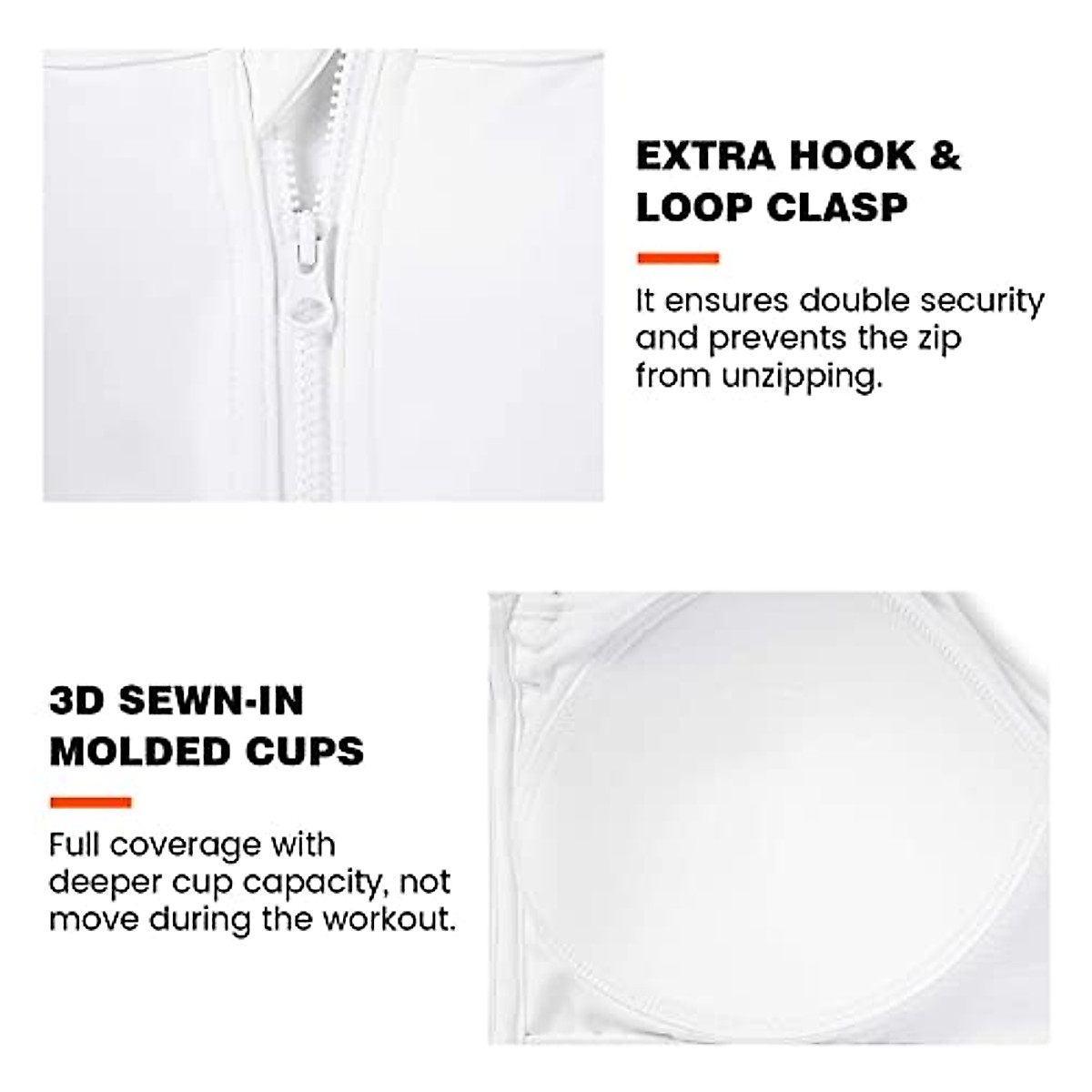 Yvette High Impact Sports Bra - Zip Front Full Coverage Sports Bras for Plus Size Women White