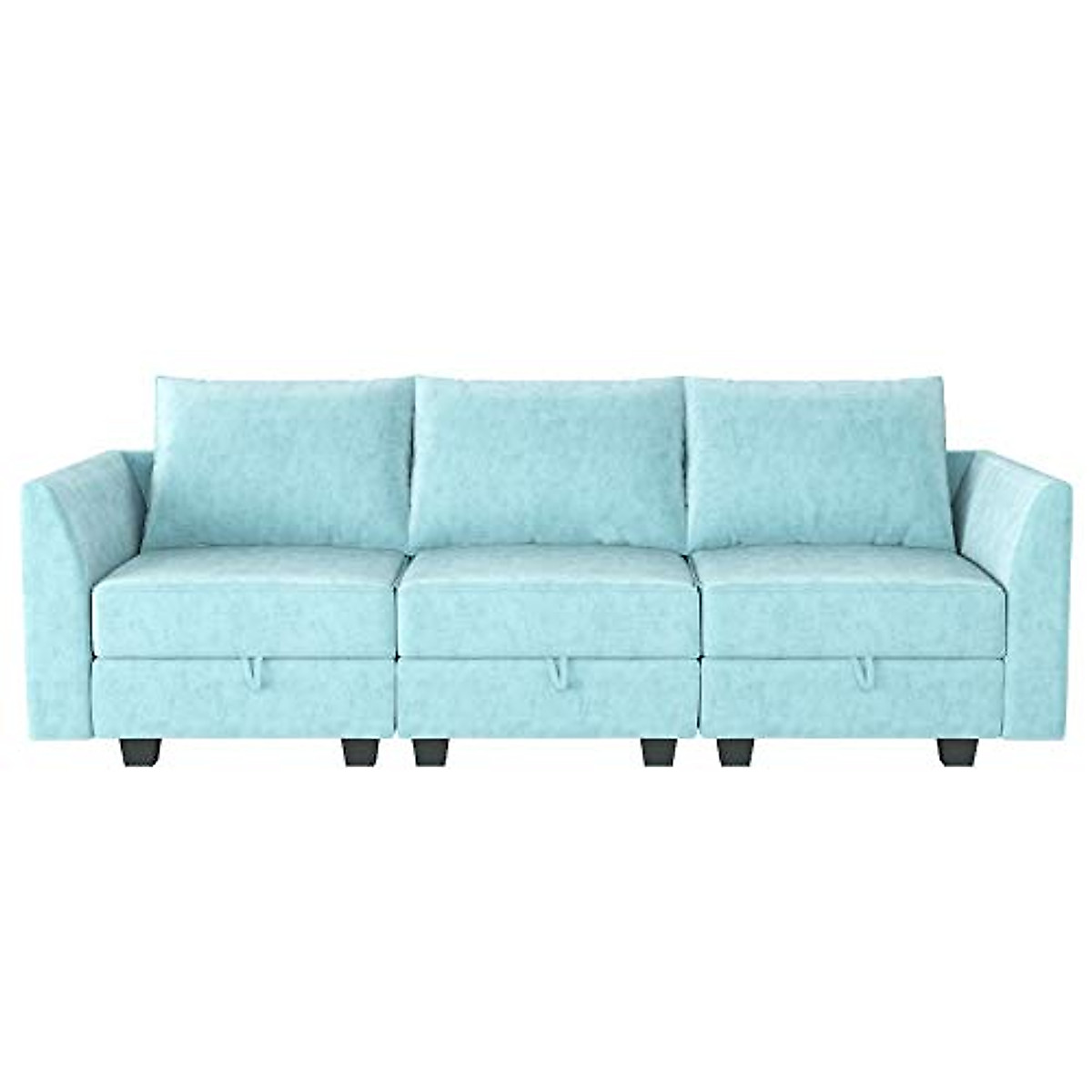 HONBAY Convertible Sectional Sofa Couch with Storage Seats Modular 3 Seater Sofa for Small Space, Aqua Blue
