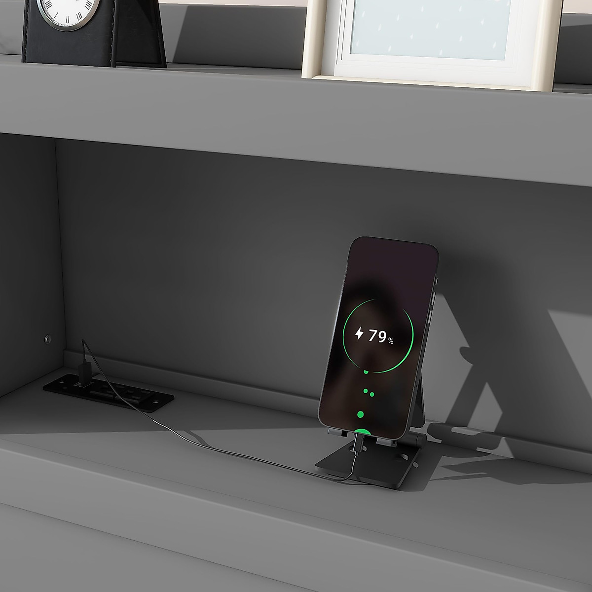 SOFTSEA Full Size Platform Bed with Trundle and Drawers, Platform Bed with Storage Headboard, Wood Bed Frame with Charging Station, Full Bed Frame with Trundle, No Box Spring Needed, Gray