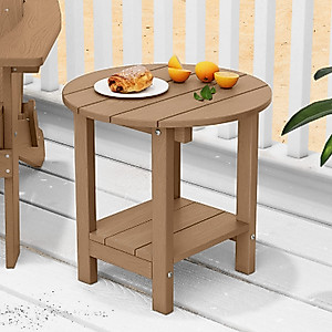 MXIMU Round Outdoor Side Table Adirondack Tables 18 Inch Chairside End Tables with Storage Shelf, 2-Tier Plastic Patio Side Table for Balcony Backyard Lawn