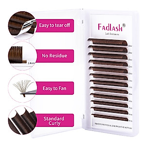 Brown Lash Extensions Easy Fan Volume Lashes Colored Lash Extensions C/D Curl Volume Lash Extension 0.07 FADLASH Self Fanning Eyelash Extensions (Dark Brown-0.07C, 8-14mm)