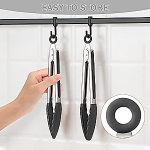 Tongs for Cooking, Kitchen Tongs with Silicone Tips, Stainless Steel Locking Tong for BBQ Grilling, Non-Stick, Heavy Duty, Set of 3: 12+9+7 inches(Black)