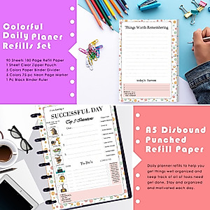 Rancco Discbound Junior Daily Planner Refills, 180 Pages 8 Disc Punched Half Letter Paper Inserts w/Index Tabs, Binder Dividers, Loose-Leaf Bag, Ruler For Circa, Arc, TUL, Happy Planner, 5.5x8.5"