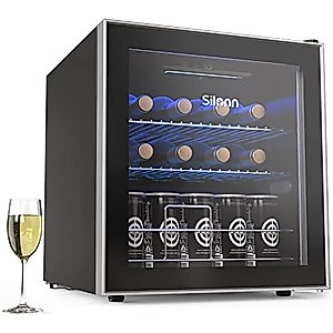 Silonn 16 Bottle Wine Cooler/Cabinet Beverage Refrigerator,Small Mini Wine Cellar for Red,White,Champagne or Sparkling Wine,40f-61f Digital Temperature Control Wine Fridge Glass Door