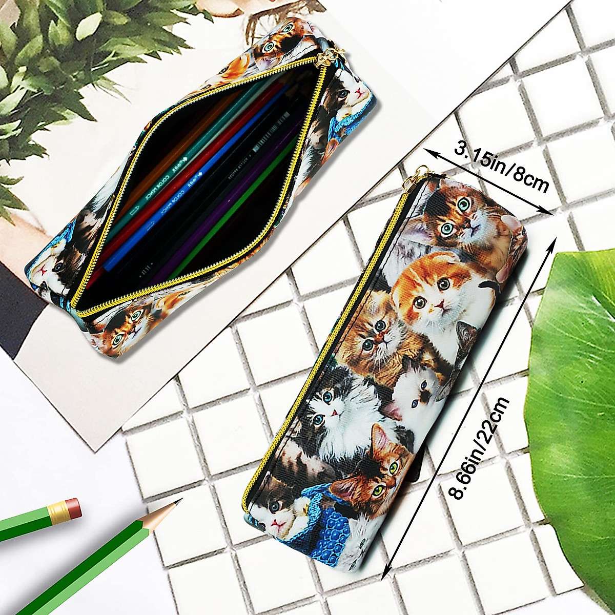 MIKOPNLIW Pencil Case Portable Stationery Bag, Slim Printing Design Zipper Capacity Small Pencil Pouch Cosmetic Organizer Bag for Adult,Student,Artists.