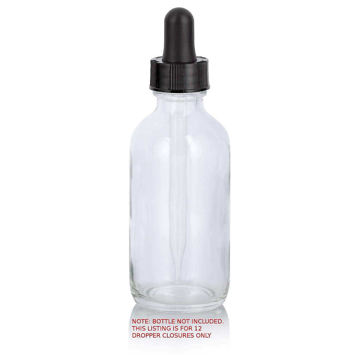 Black Straight Tip Glass Dropper Closure Top for 2 oz / 60 ml (20-400 Neck Size) Boston Round Bottles - 12 Pack