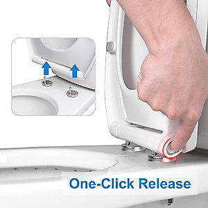 Hibbent Premium Elongated Toilet Seat with Cover(Oval) Quiet Close, One-Click to Quick Release, Easy Installation Never Loosen Hinge, Slow Close Toilet Seat and Cover, Easy Cleaning-White Color