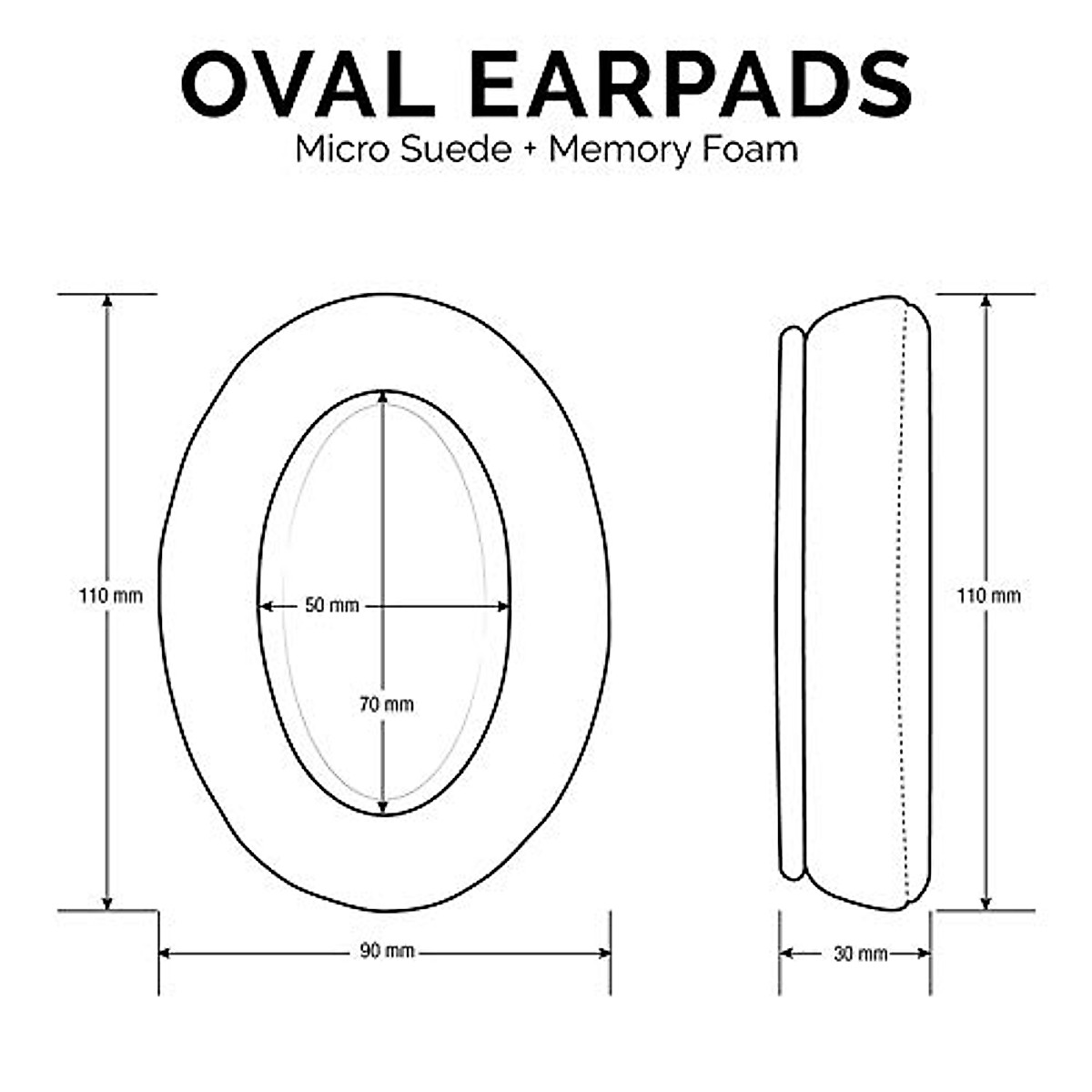 BRAINWAVZ Micro Suede Ear Pads for ATH M50X, M50XBT, M40X, HyperX, SHURE, Turtle Beach, AKG, ATH, Philips, JBL, Fostex Replacement Memory Foam Earpads & Fits Many Headphones (See List), Oval