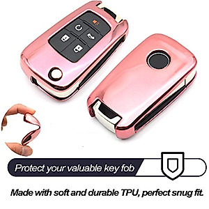 Compatible with Chevy Chevrolet Equinox Encore Camaro Cruze Malibu Impala Buick Regal Lacrosse GMC Terrain Pink TPU Key Fob Cover Case Remote Holder Skin Protector Keyless Entry Sleeve Accessories