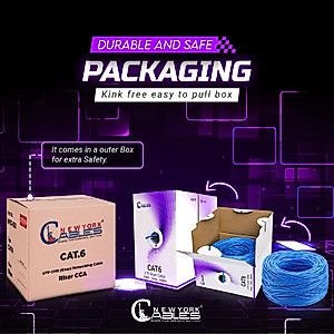 NewYork Cables Cat 6 Cable 1000ft – Cat6 Riser (CMR) - 4 Pair UTP Solid Conductor - 23 AWG 550 MHz, 1 GBit/s High Speed Quality Tested Bulk Ethernet Cable (Blue)