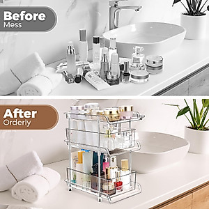 XINYA BAO 3 Tier Clear Bathroom Organizer, With Dividers, Multi-Purpose Pull-Out Pantry Organization and Storage, Under Sink Closet Organizers and Storage, Skincare Cosmetic Organizer Medicine Bins
