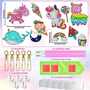27 Pcs Kids Diamond Painting Art Crafts for Kids Diamond Painting Kits Unicorn Mermaid Dolphin Diamond Stickers Painting Suncatchers with Keychain Diamond Art Christmas Gift for Girls Boys Ages 3-12