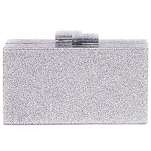 Like Dreams Women Fashion Silver Glitter Acrylic Box Clutch for Prom Evening Chain Evening Purse (Silver)