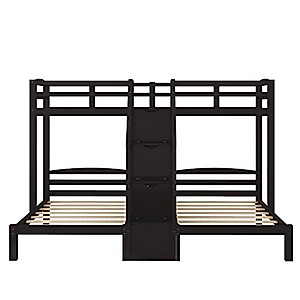 DEYOBED Twin Over Twin & Twin Wooden Triple Bed Bunk Bed with Built-in Storage Staircase and Drawer Storage Board for 3 Kids Adults