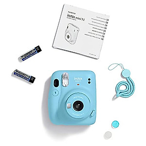 Fujifilm Instax Mini 11 Instant Film Camera with Automatic Exposure and Flash, Polaroid Camera, Fujinon 60mm Lens with Selfie Mirror, Optical Viewfinder - Sky Blue (Renewed)
