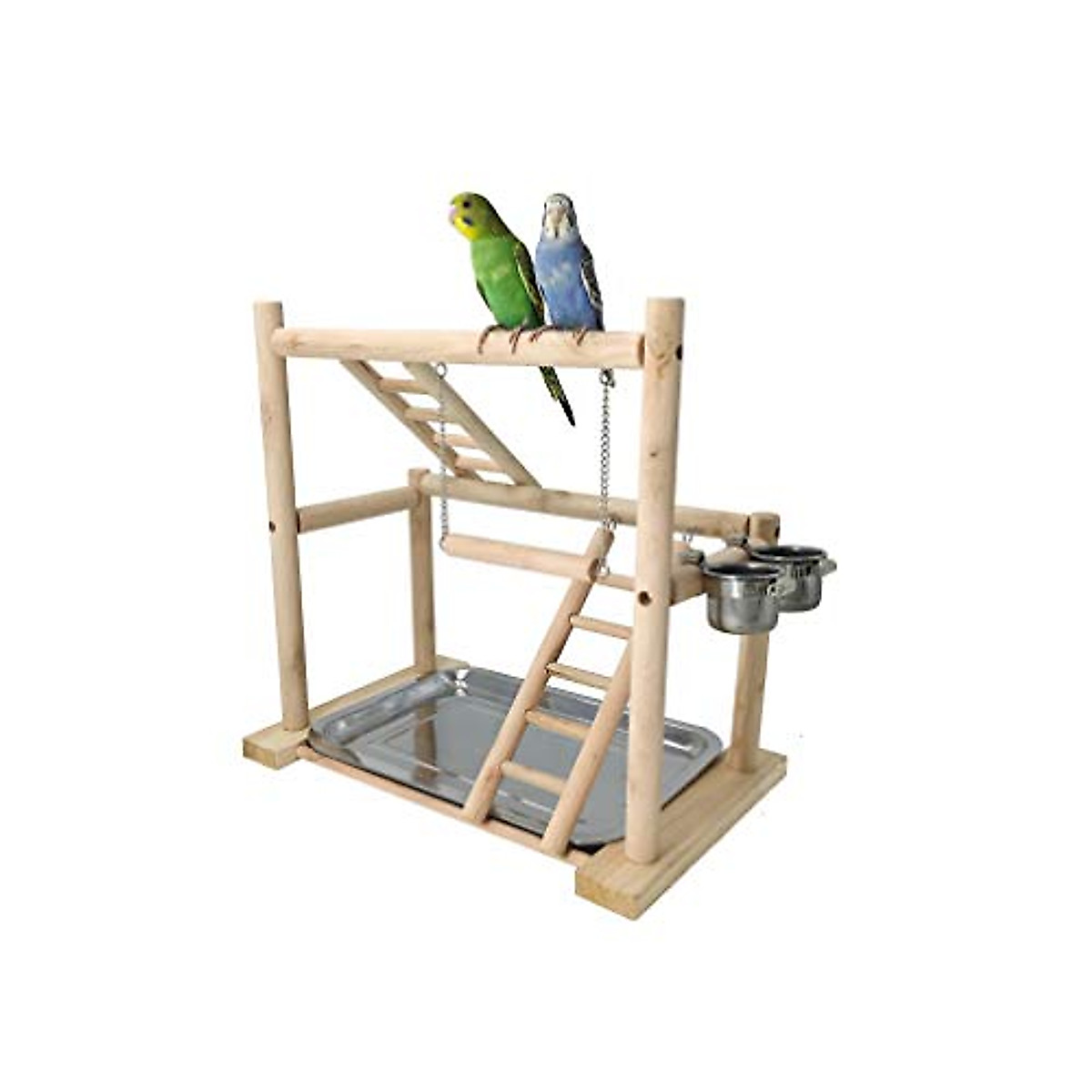 MINORPET Pet Bird Playpen, Wood Parrot Playstand Bird Playground Perch Gym Ladder with Toys Exercise Play, 2 Feeder Cups, Easy Assemble