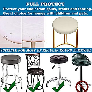 HFCNMY Stool Covers Round, 2 Pack Waterproof PU Round Bar Stool Covers with Elastic Bands Bar Chair Covers Bar Stool Seat Covers Washable Stool Cushion Slipcover for 13-14 Inch Chair(Beige)