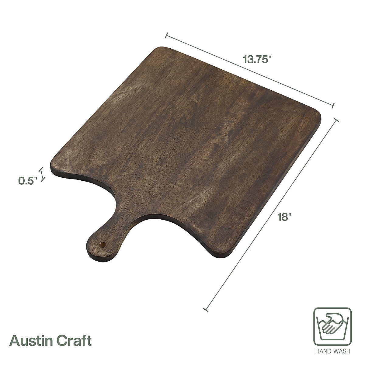 Fitz and Floyd Austin Craft Maryn Mango Wood Paddle Cheese Charcuterie Serving Board, 18-Inch, Espresso