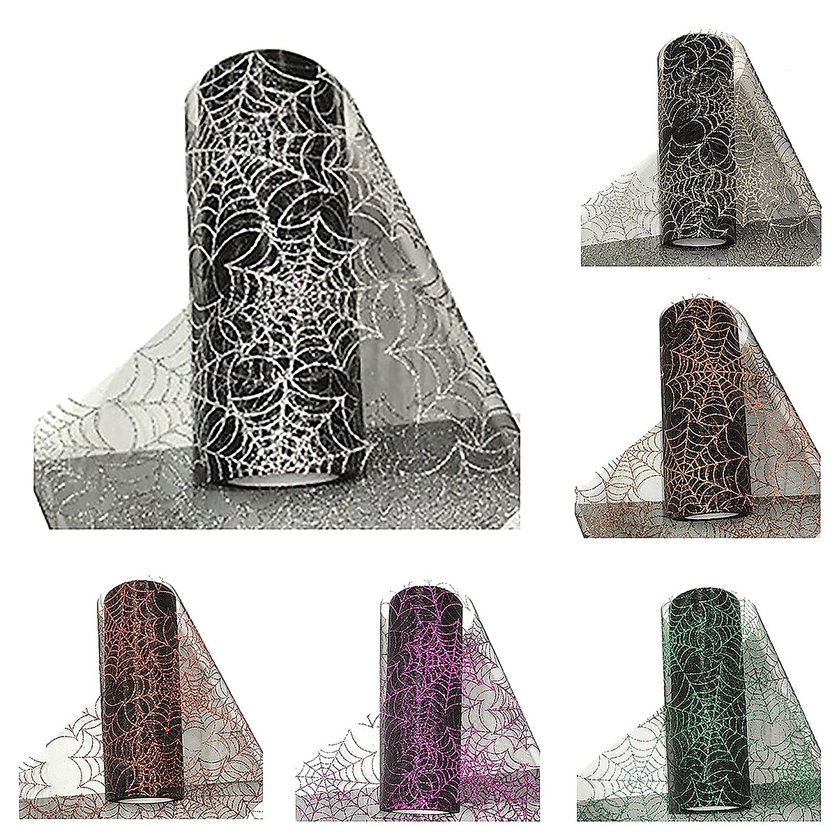 Halloween Tulle, 6 Inch x 10 Yards (30 Feet) Black Tulle Fabric, Spider Web Tulle Rolls, Black Spider Web, Glitter Tulle Rolls Silver