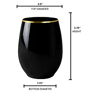 Smarty Had A Party Plastic Wine Tumbler, Disposable Stemless 12 oz Drinking Glasses, Elegant Drinkware in Bulk Order for Wedding, Birthday & All Occasions, 48 pcs (Black with Gold)