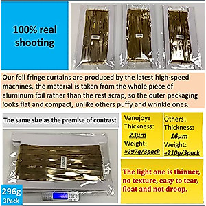 Vanujoy 3 Pack Champaign Gold 3.3ft x 6.6ft Tinsel Foil Fringe Backdrop Curtains for Birthday Anniversary Retirement Party Decorations