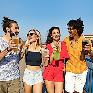 Caperci Glass Cups with Lids and Straws - 2 Pack 24 oz Sealing Air Valve Iced Coffee Cup, Cute Smoothie Boba Cups with Bamboo Lids, Glass Tumbler for Cocktail, Whiskey, Gift 1 Cleaning Brush