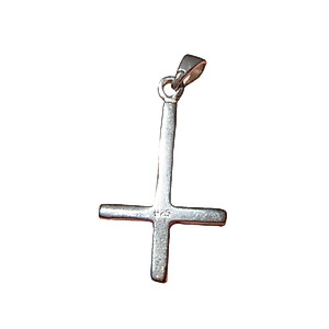 Himalayan Treasures Small 925 Sterling Silver Inverted Petrine Satanic Cross Pendant Free Chain