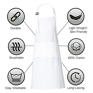 RAJRANG Chef Apron for Women Men with Pockets Cotton Kitchen Cooking Long Aprons White 35x27 Inches Pack of 5