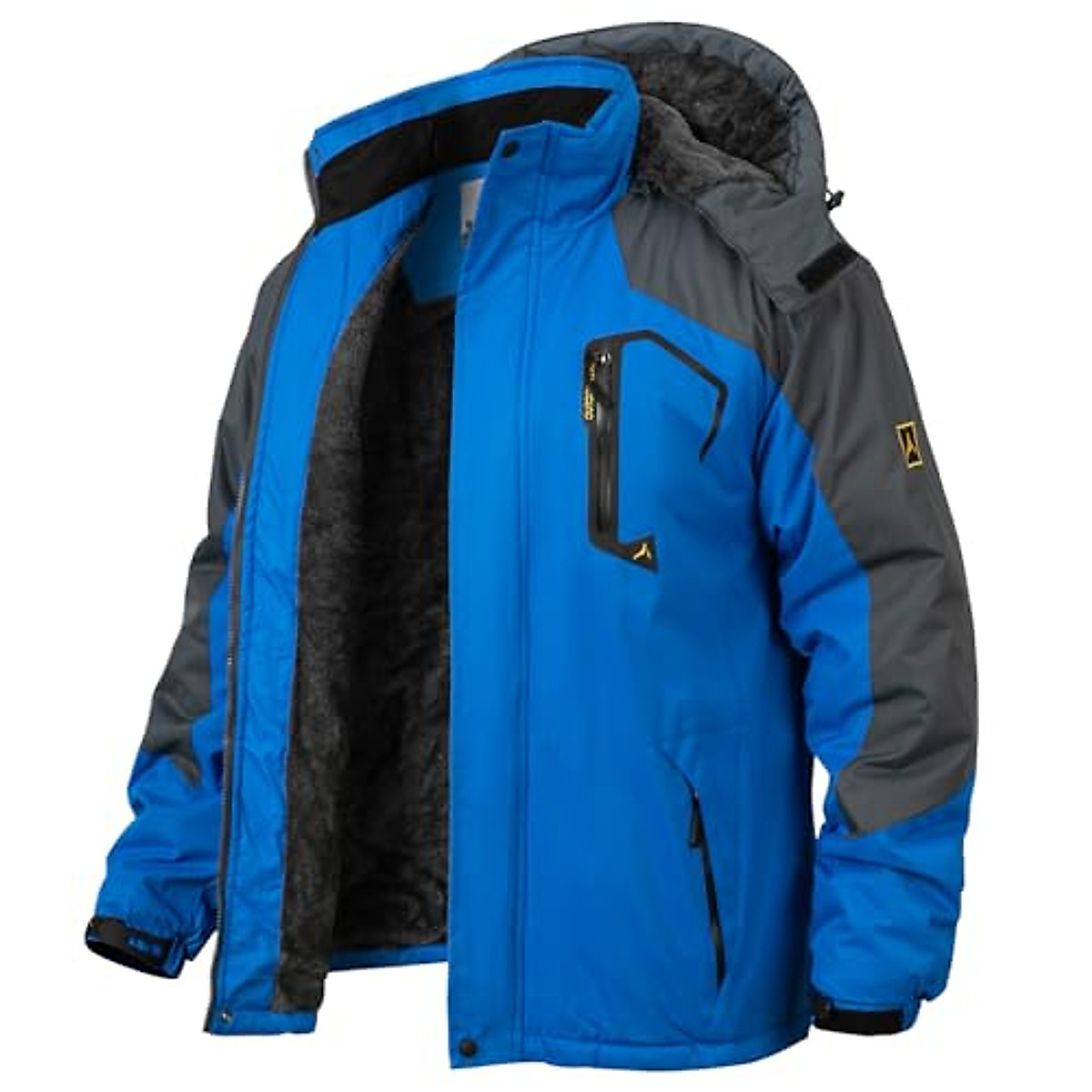 MANSDOUR Men's Ski Jacket Warm Winter Coat Outdoor Snowboard Jacket Windproof Snow Rain Coat Waterproof Fleece Mountain Windbreaker Hooded Coat Casual Skating Skiing Hiking Jackets