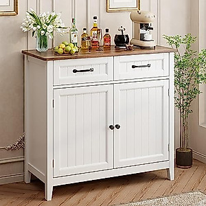 Gizoon Kitchen Sideboard Buffet Cabinet, 32'' H Large Kitchen Storage Island with Drawer and Adjustable Shelf, Modern Coffee Bar for Kitchen, Dining Room, Bathroom, Entryway, Retro