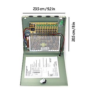 AOMUCH 9 Output Channel CCTV Glass Fuse Distributed Power Supply Box for Security Camera DC 12V 10A w/Key Lock
