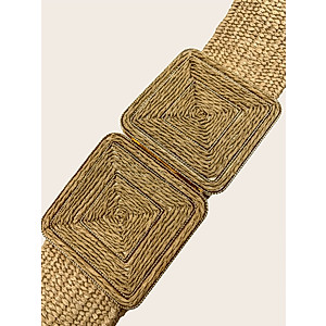 Verdusa Women's Symmetrical Buckle Straw Belts Wide Belt Elastic Waistband Khaki 80