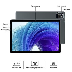 10.1 Inch Tablet, Android 12 Tablets 3GB RAM 64GB ROM 512GB Expand, 1280x800 IPS HD Touchscreen with GPS, 6000mAh Battery, Bluetooth, Dual Camera, GMS, WiFi(Black)