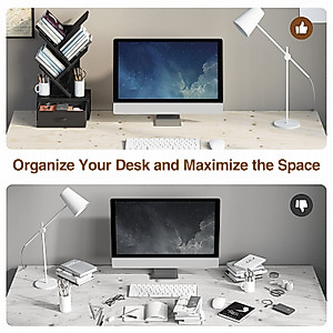 Rolanstar Bookshelf with Drawer, 4 Shelf Tree Bookshelf, Wooden Bookshelves Storage Rack for CDs/Movies/Books, Black Bookcase, Utility Organizer Shelves for Living Room, Bedroom