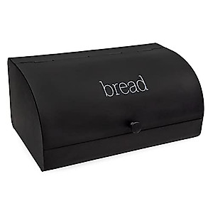 AuldHome Farmhouse Black Bread Box; Retro Vintage Style Enamel Countertop Bread Bin