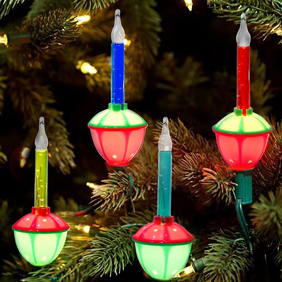 SUNSGNE 4 Pack Multicolor Christmas Bubble Light Replacement Bulbs, Vintage Traditional Bubble Light Replacement Bulbs E12 Candelabra Base for Indoor Christmas Xmas Decorations, 5 Watts