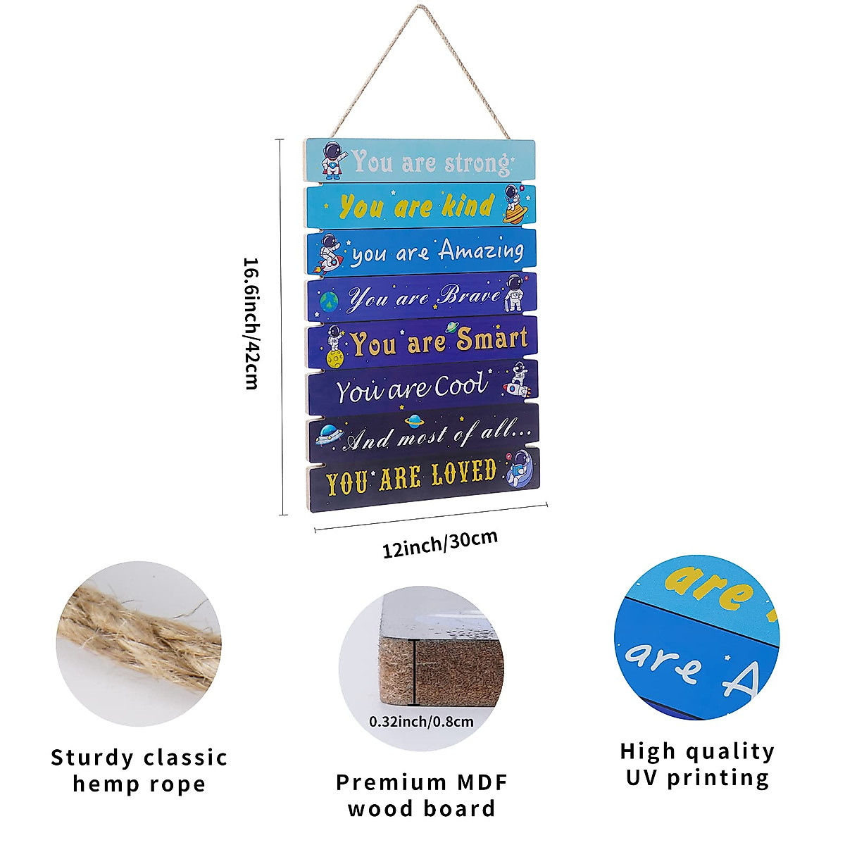 Baihui Outer Space Wall Decor Funny Spaceman Wall Art for Boys Room Inspirational Wood Signs for Kids Bedroom Decor Motivational Quote Playroom Nursery Decorations Blue Room Decor