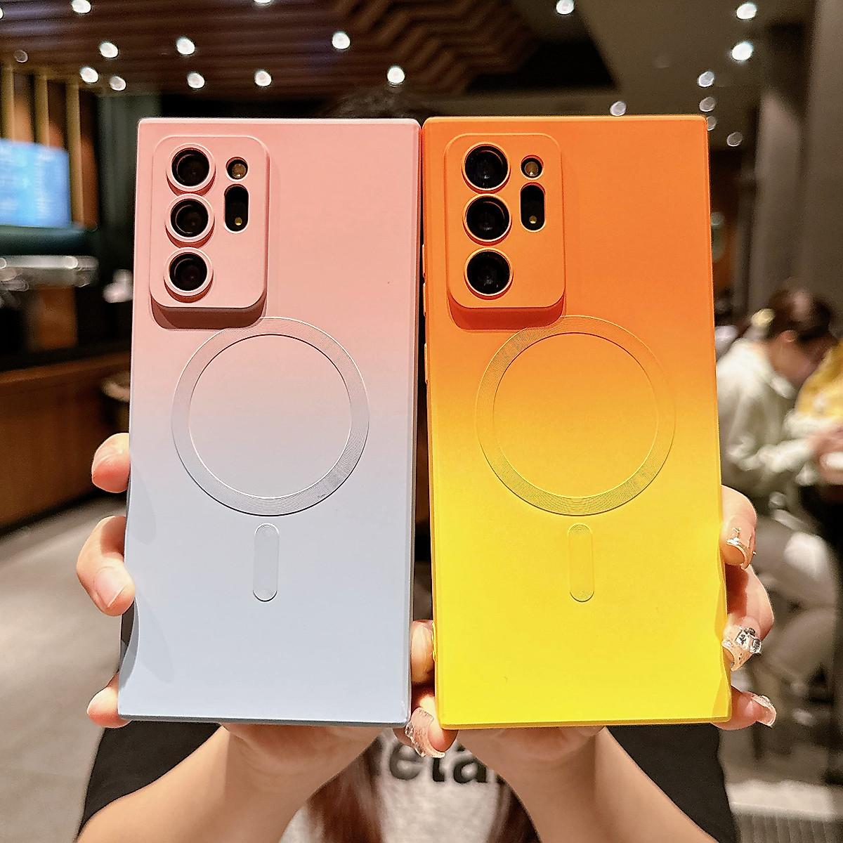 CIOMIO Magnetic for Samsung Galaxy Note 20 Ultra Case, Compatible with MagSafe, Full Camera Lens Film Protection Gradient Color Soft Silicone Shockproof Cover for Note 20 Ultra 6.9"(Orange Yellow)