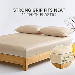 Candoury Satin Sheets Queen Bed Set 4 Pcs, Soft and Durable Pillowcase, Flat Sheet and Fitted Sheet, Hotel Luxury Silky Satin Sheets Set(Queen, Taupe)