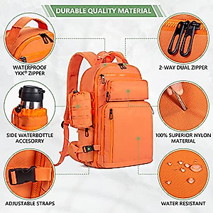 JANA Travel Backpack for College,Hiking, Camping – Bookbag Laptop Backpack for Men and Women - College Daypack Water Resistant Bag with Water Sleeve -Orange