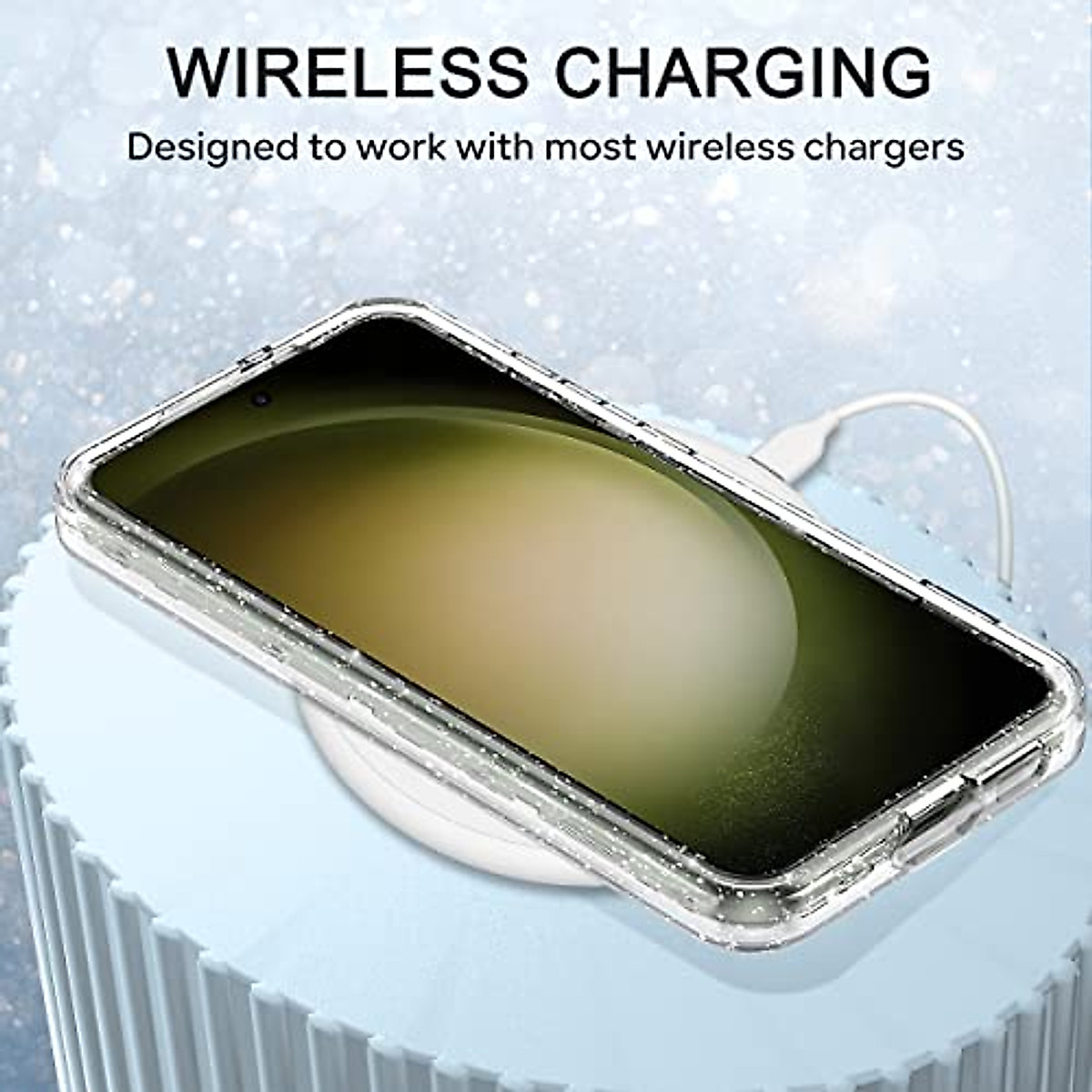 Lamcase for Samsung Galaxy S23 Plus Case 6.6 Inch, [with 2Pcs Tempered Glass Screen Protector+2Pcs Camera Lens Protector] Shiny Sparkly Bling Three Layer Shockproof Cover 2023, Clear/Silver Glitter