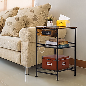 SEHERTIWY Nightstand with Charging Station, Nightstands Set of 2, Side Tables Living Room, Bed Side Table/Night Stand, 3-Tier End Tables with USB Ports and Power Outlets